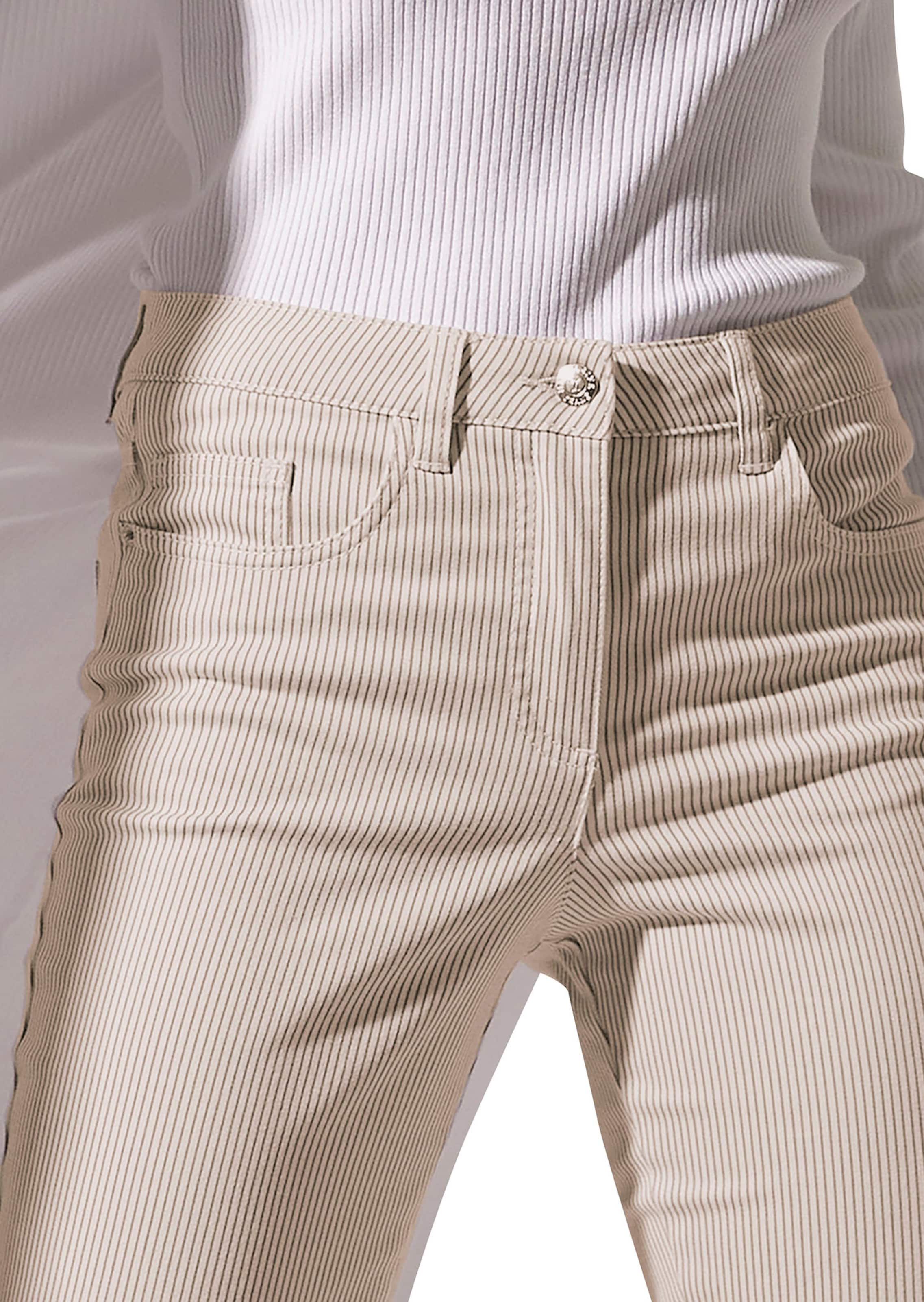 Fein gestreifte Jeans in weiß / helltaupe | MADELEINE Mode