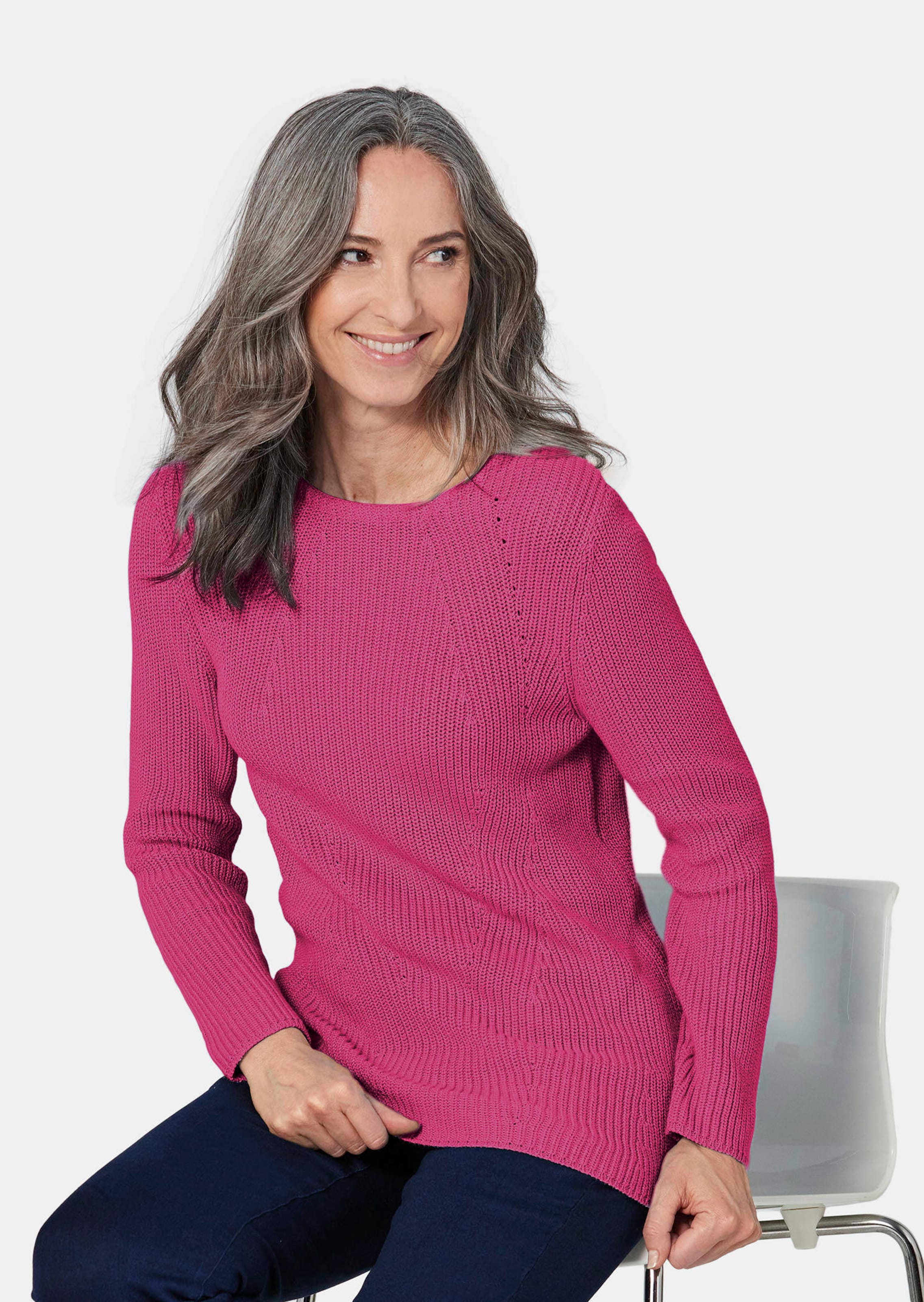 Figurschmeichelnder Pullover aus reiner Baumwolle in pink | atelier GOLDNER