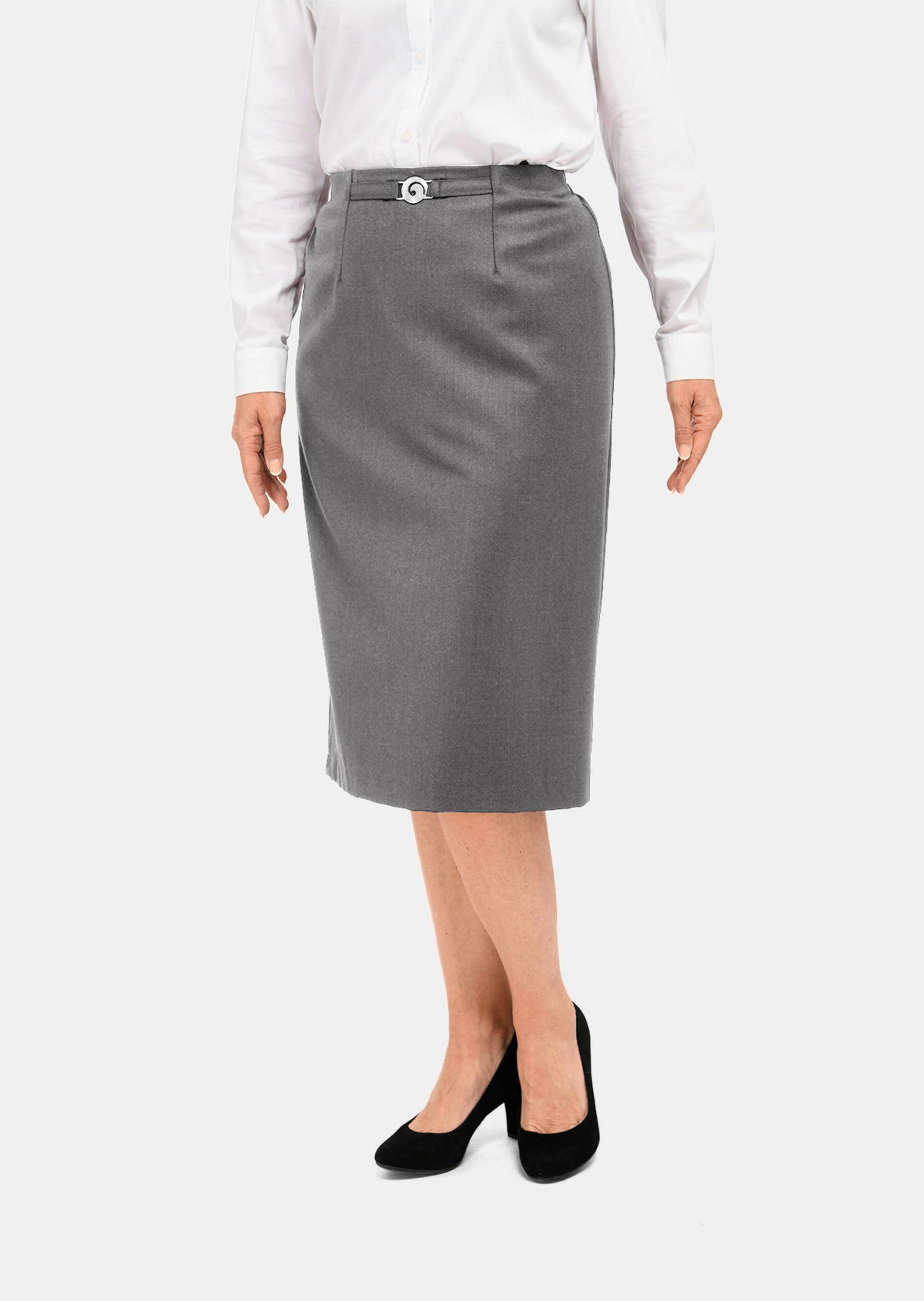 Klassieke scheerwollen rok met elastische tailleband in grijs / gemêl ...