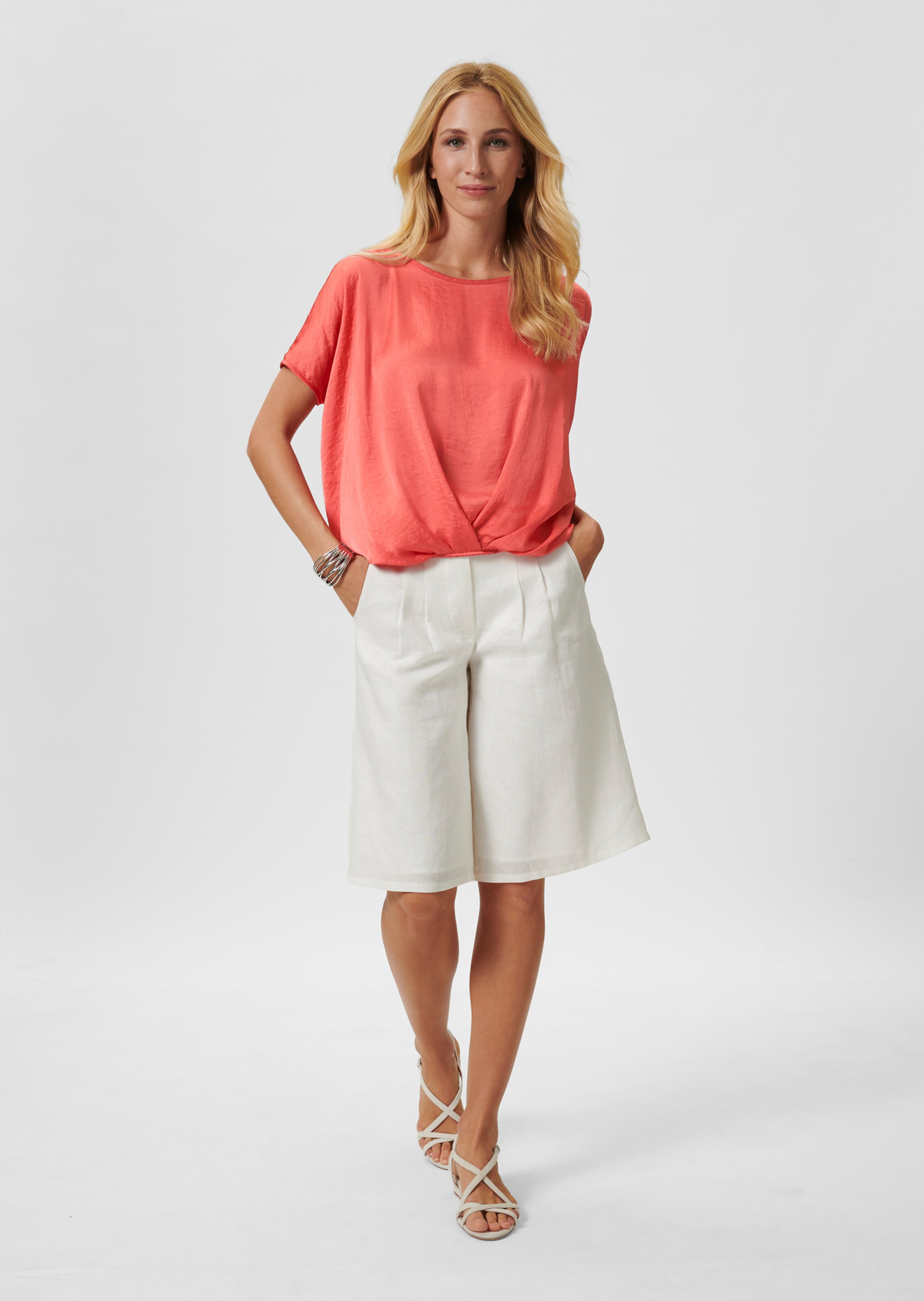 Bluse mit Gummizug am Saum in lachs | MADELEINE Mode