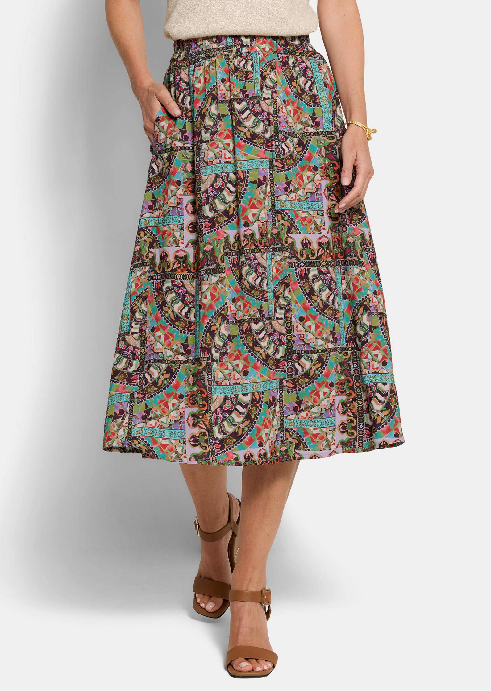 Jupe flatteuse avec poches sur multicolore / à motifs | GOLDNER
