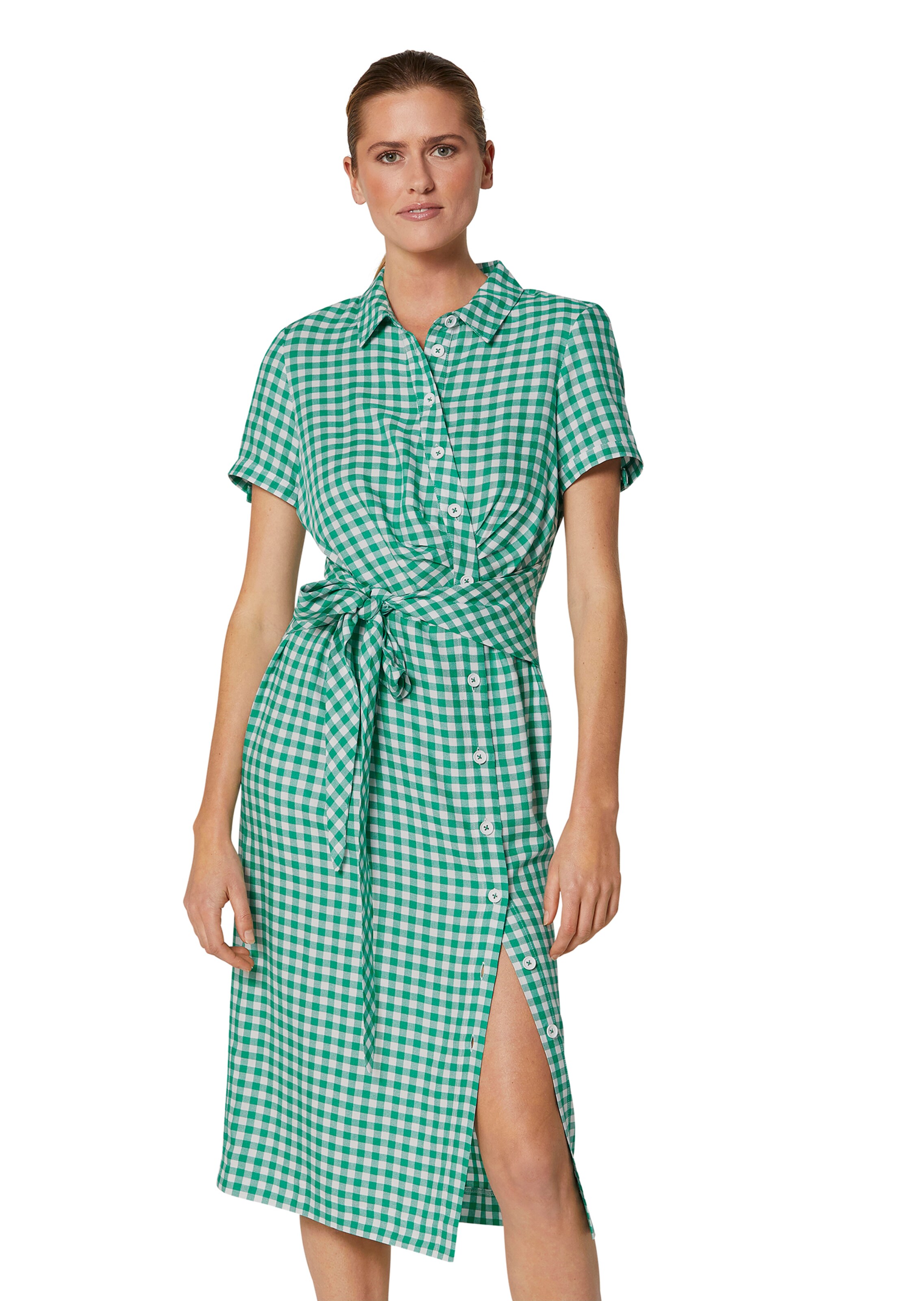 Check dress with short sleeves in green / white