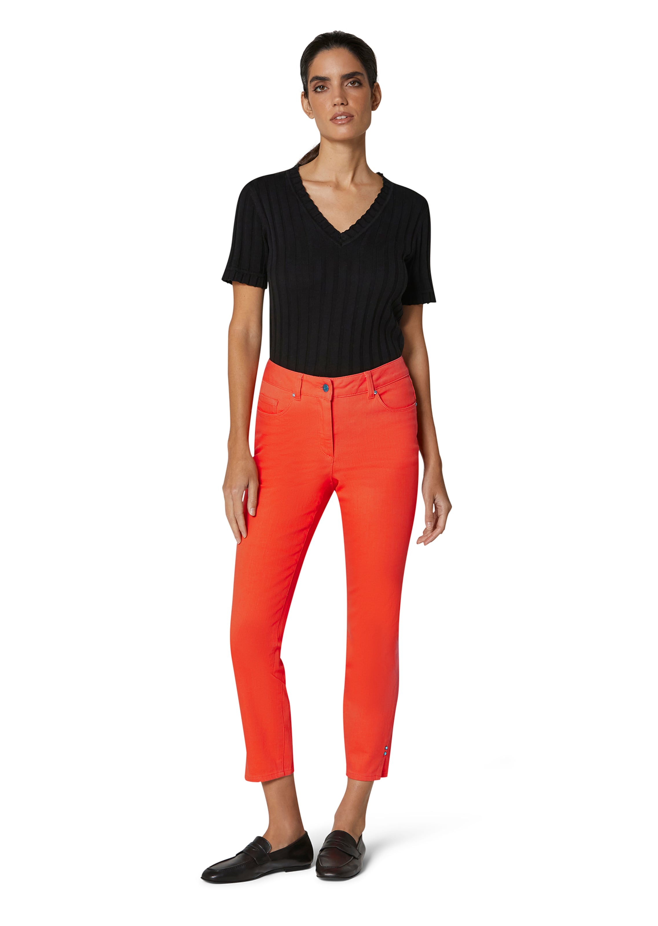 Schlanke 7/8-Jeans mit Strass-Dekoration in papaya | MADELEINE Mode