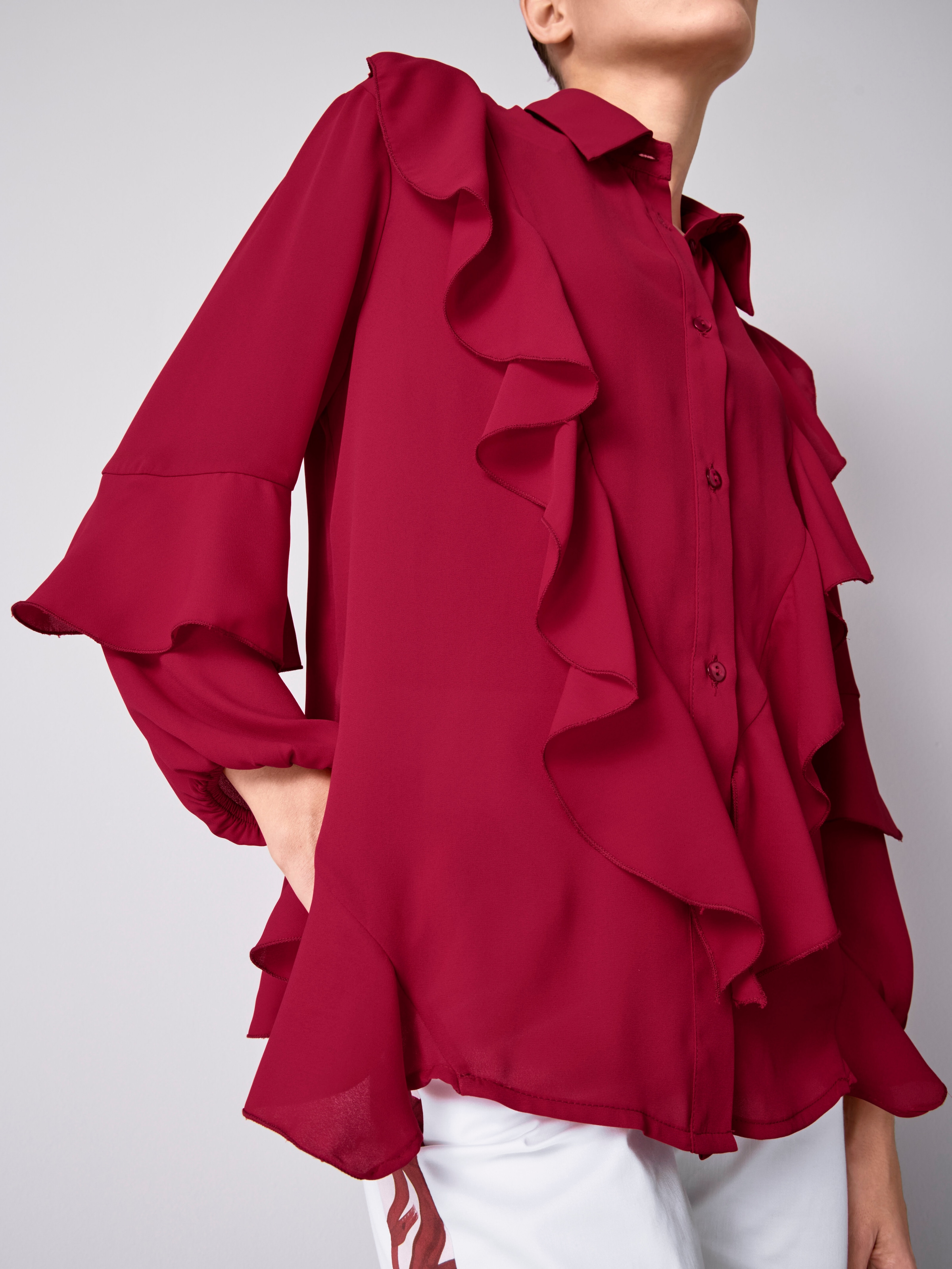 Bluse mit Volant in rot