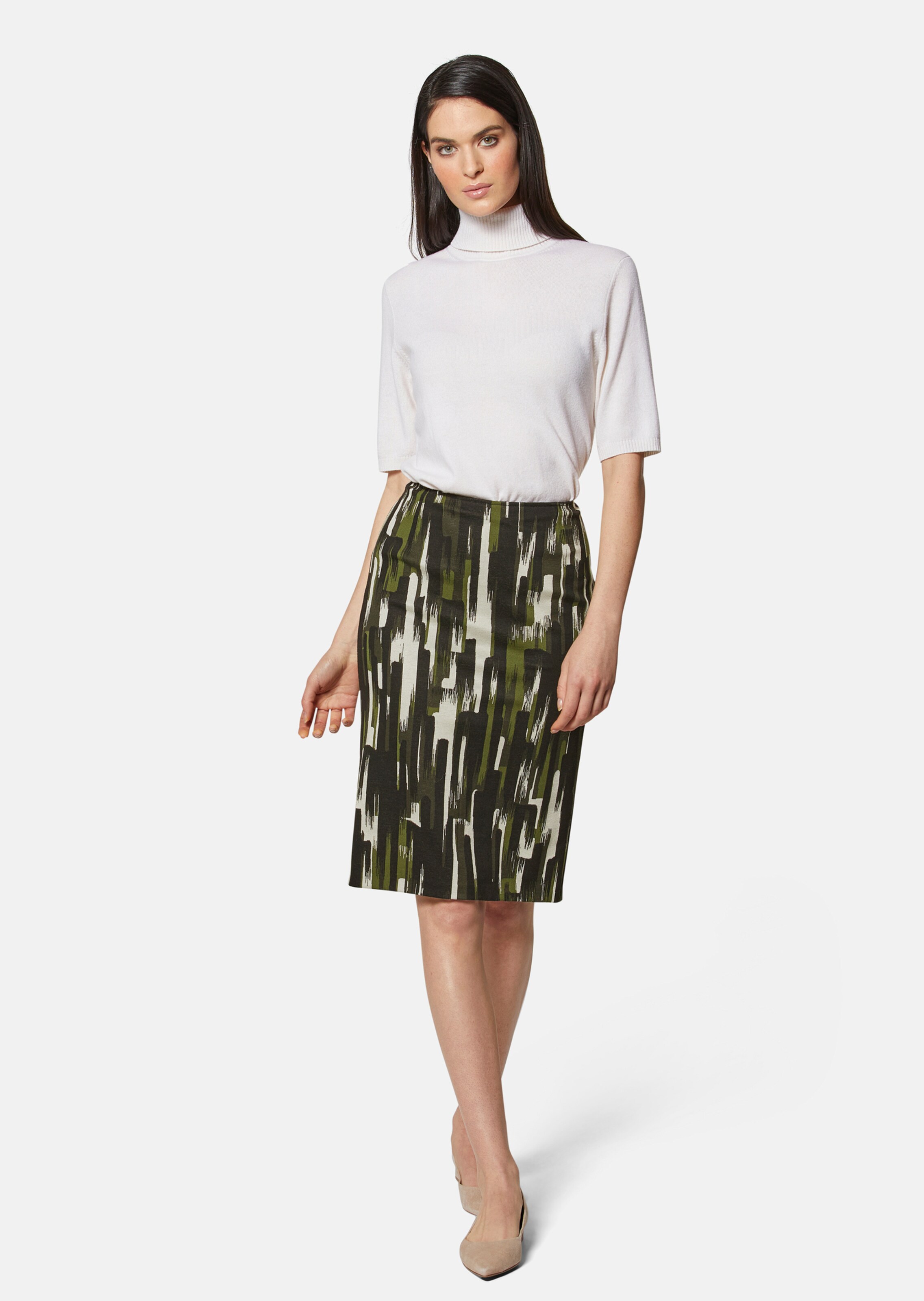 Enger Rock mit Muster in dunkelolivgrün / kitt | MADELEINE Mode