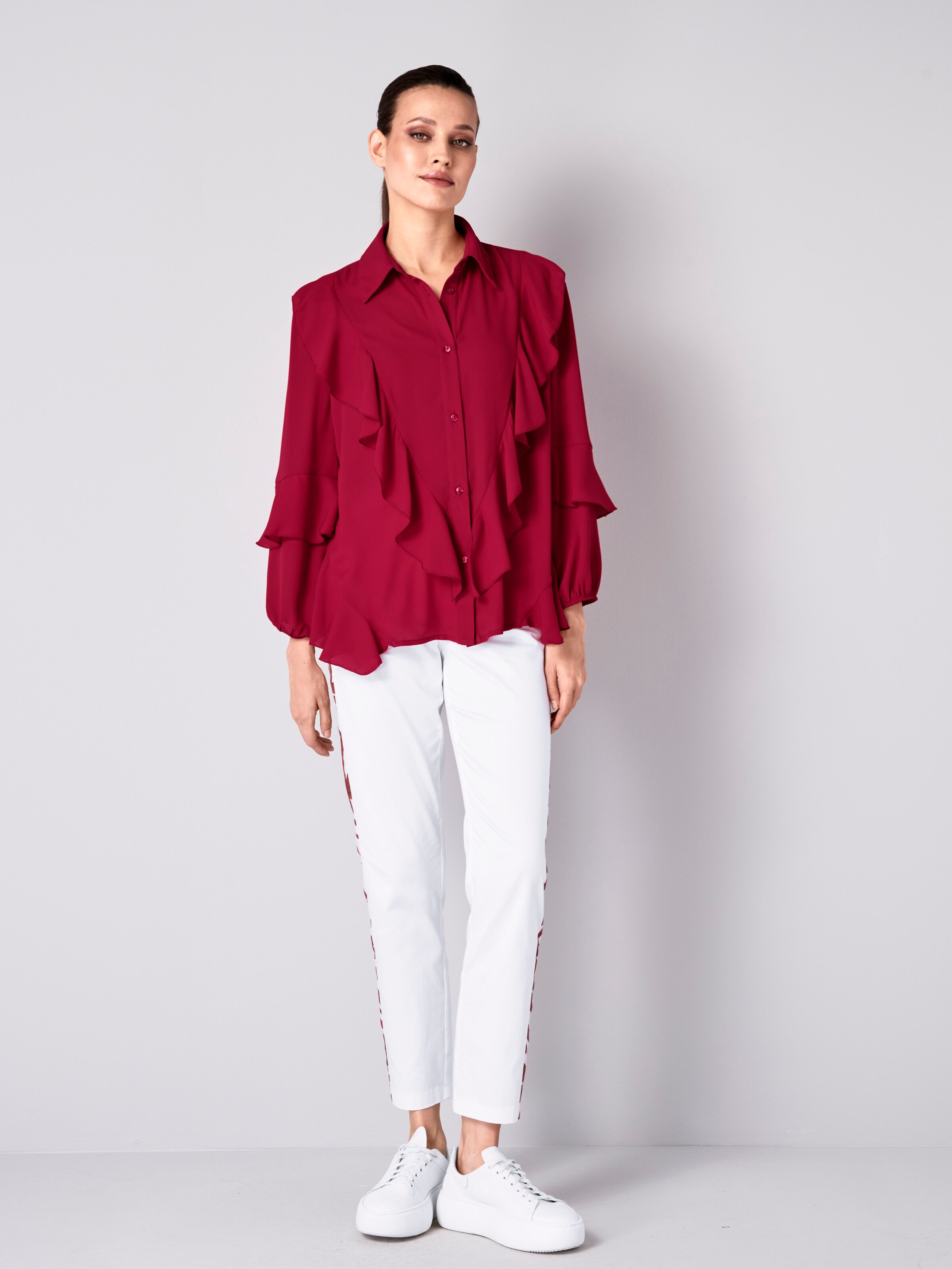 Bluse mit Volant in rot