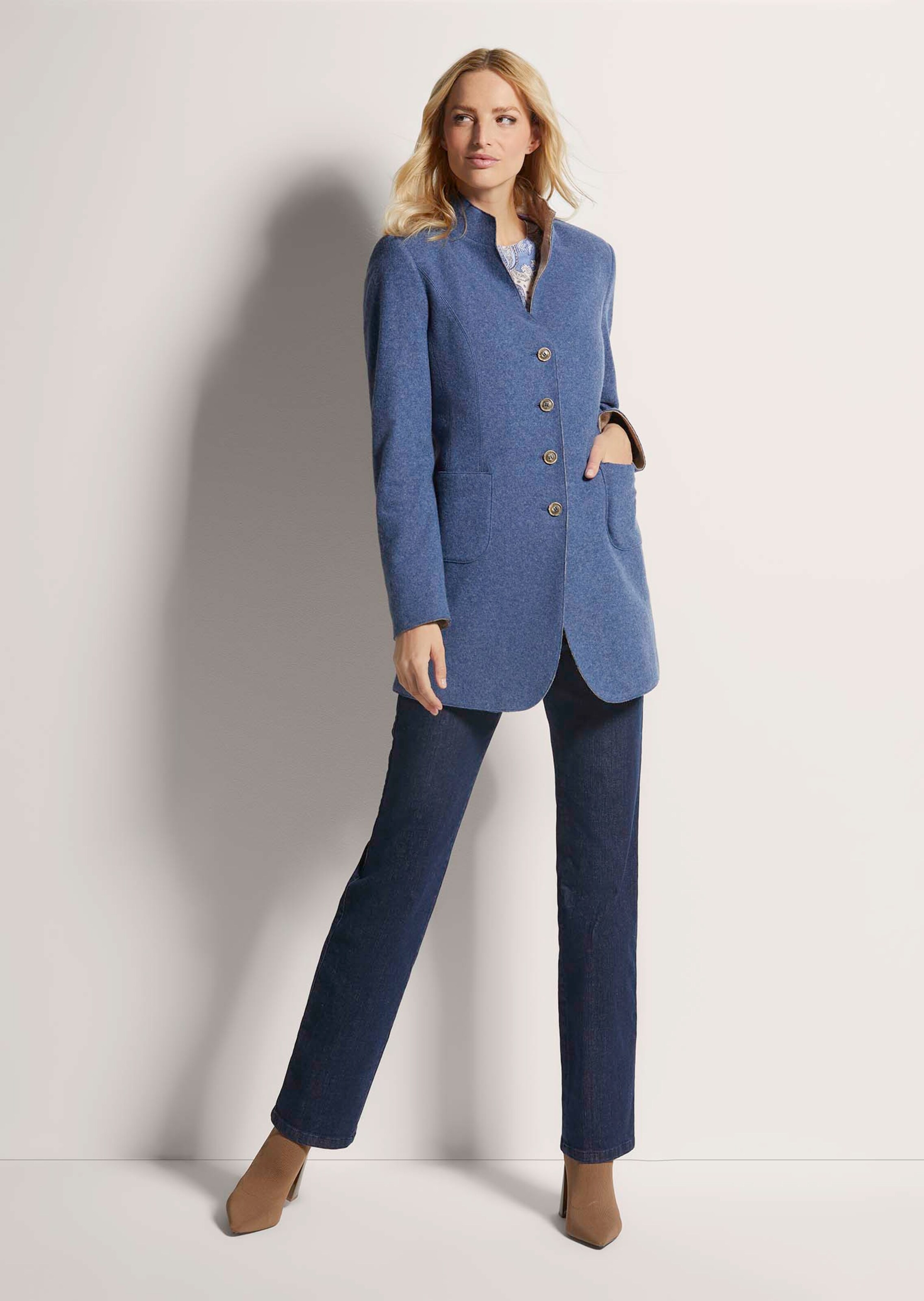 Frock coat with stand-up collar in smoke blue / stone grey / melange ...