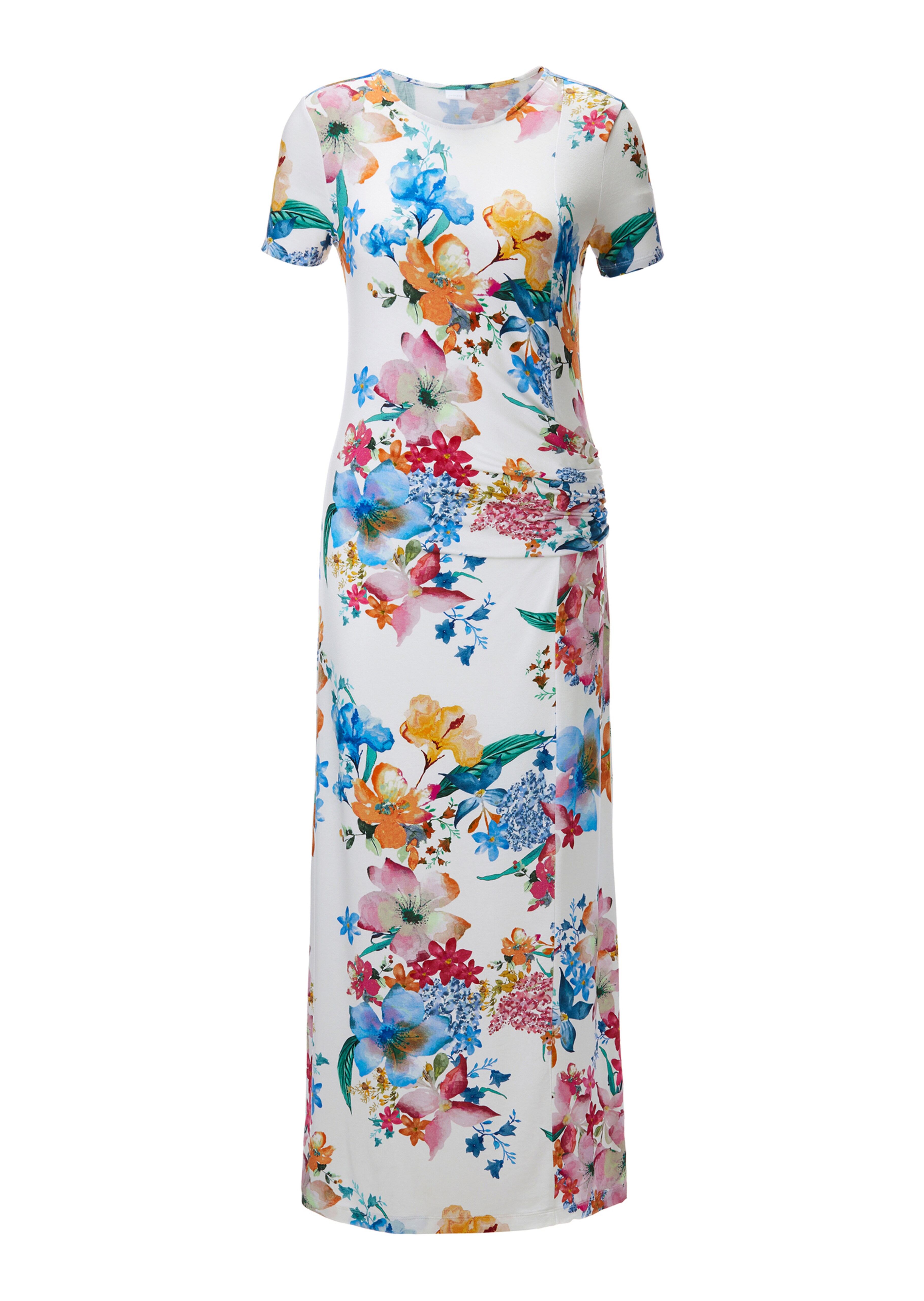 Long beach dress with draping in natural white / multi-coloured ...