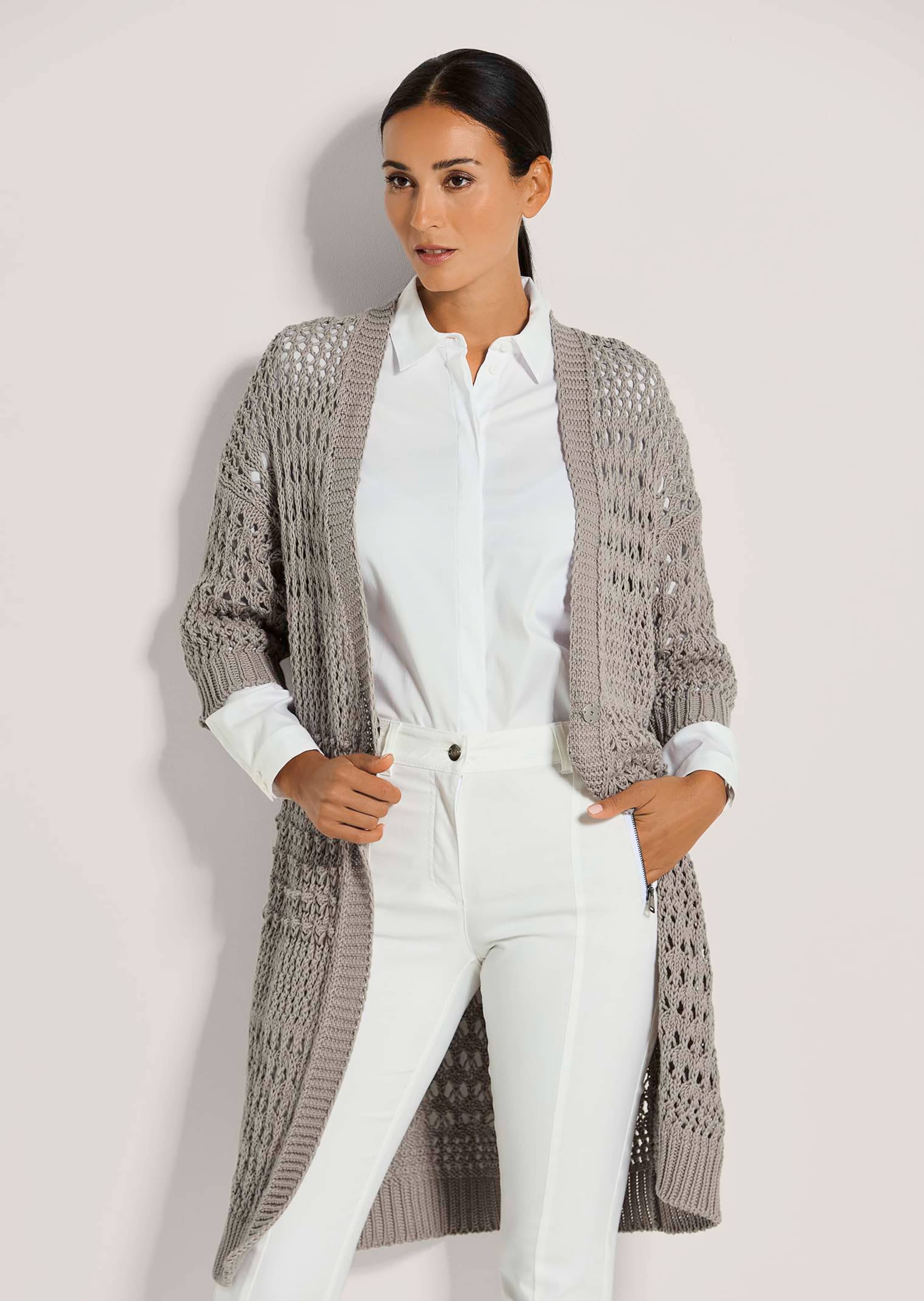 Lange Strickjacke mit Ajour-Muster in cappuccino | MADELEINE Mode