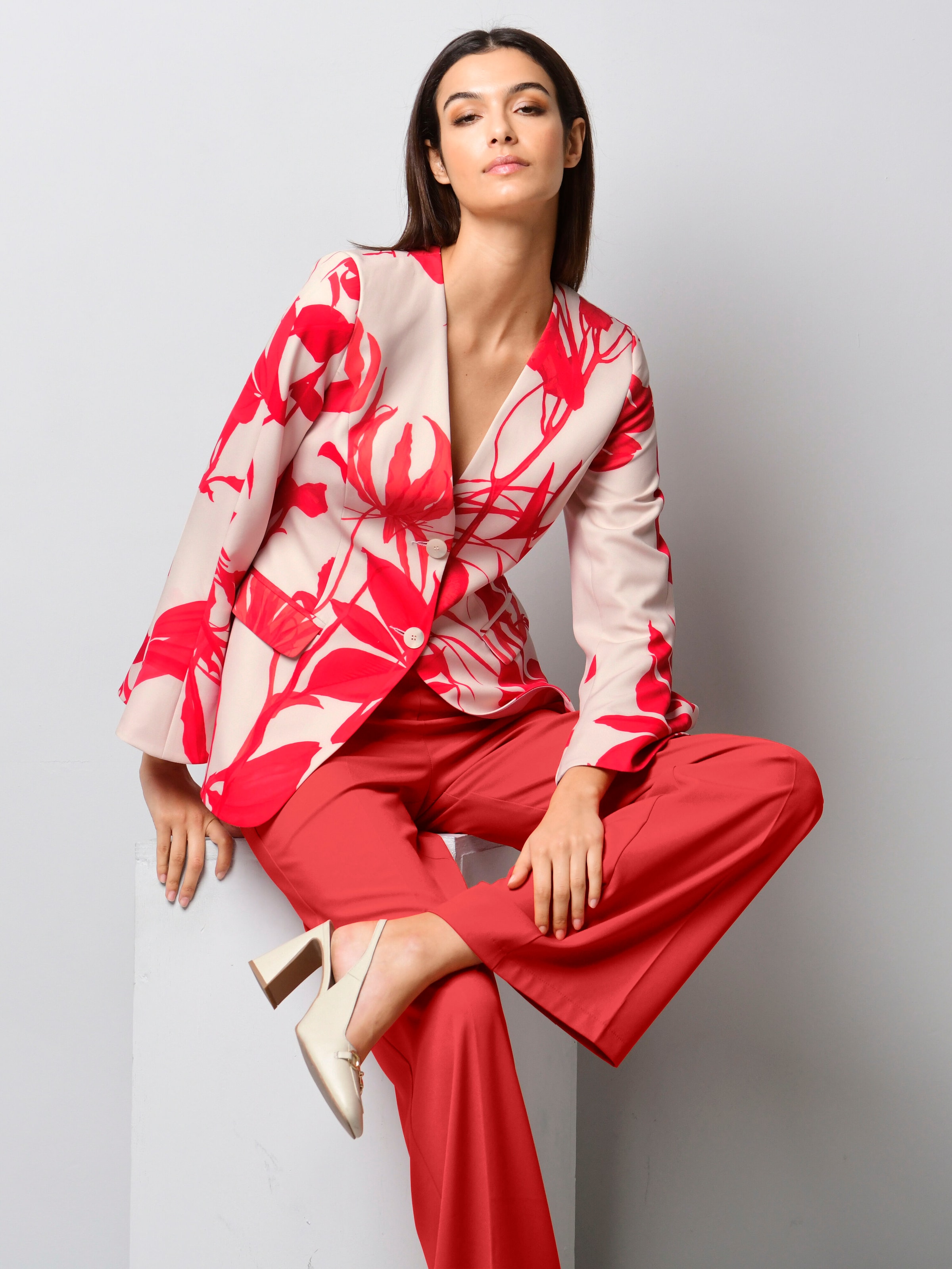 Blazer mit floralem Druck in koralle