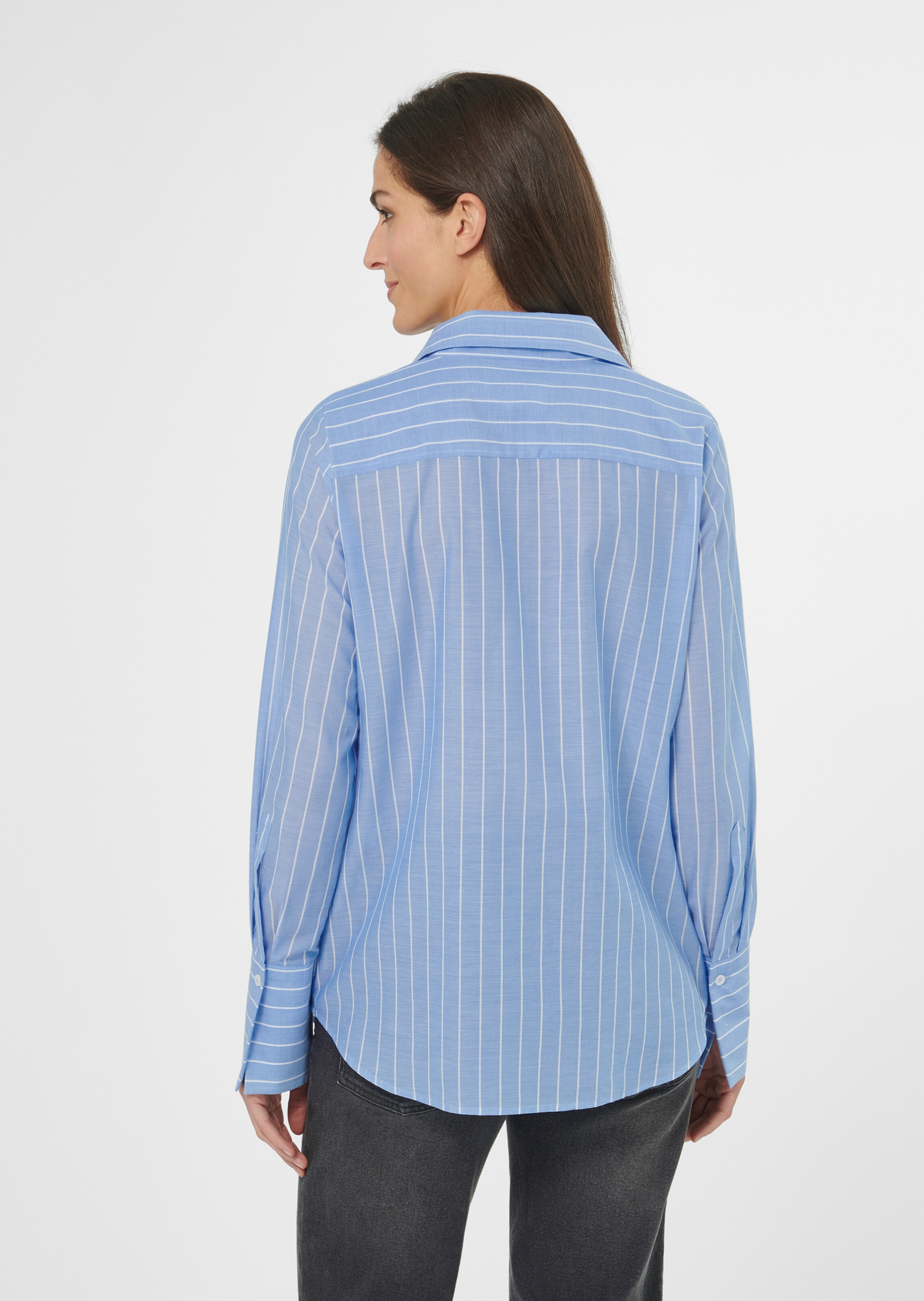 Flared blouse with vertical stripes in light blue / natural white ...