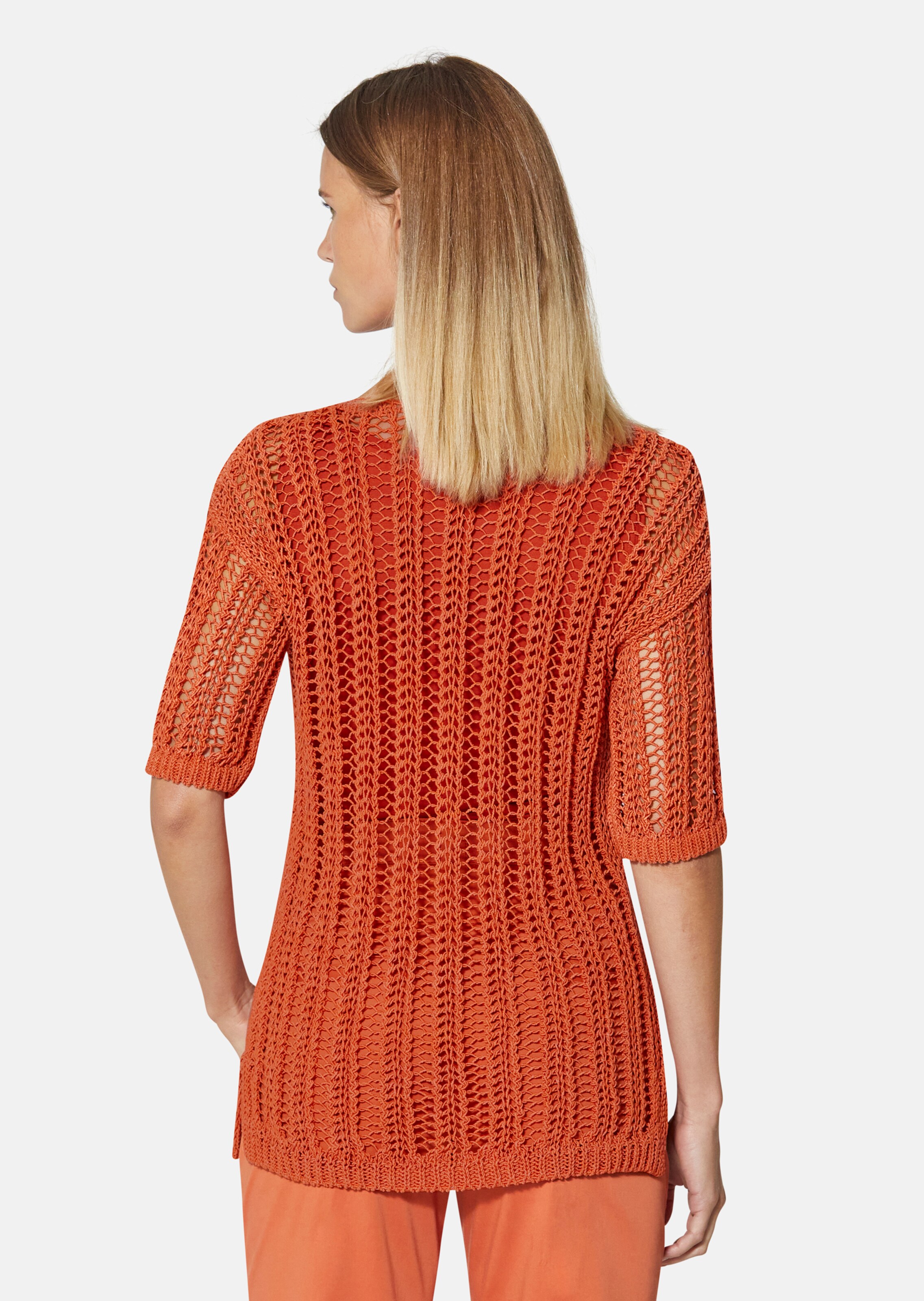 Ajour jumper made from fine Italian ribbon yarn in safran | MADELEINE ...