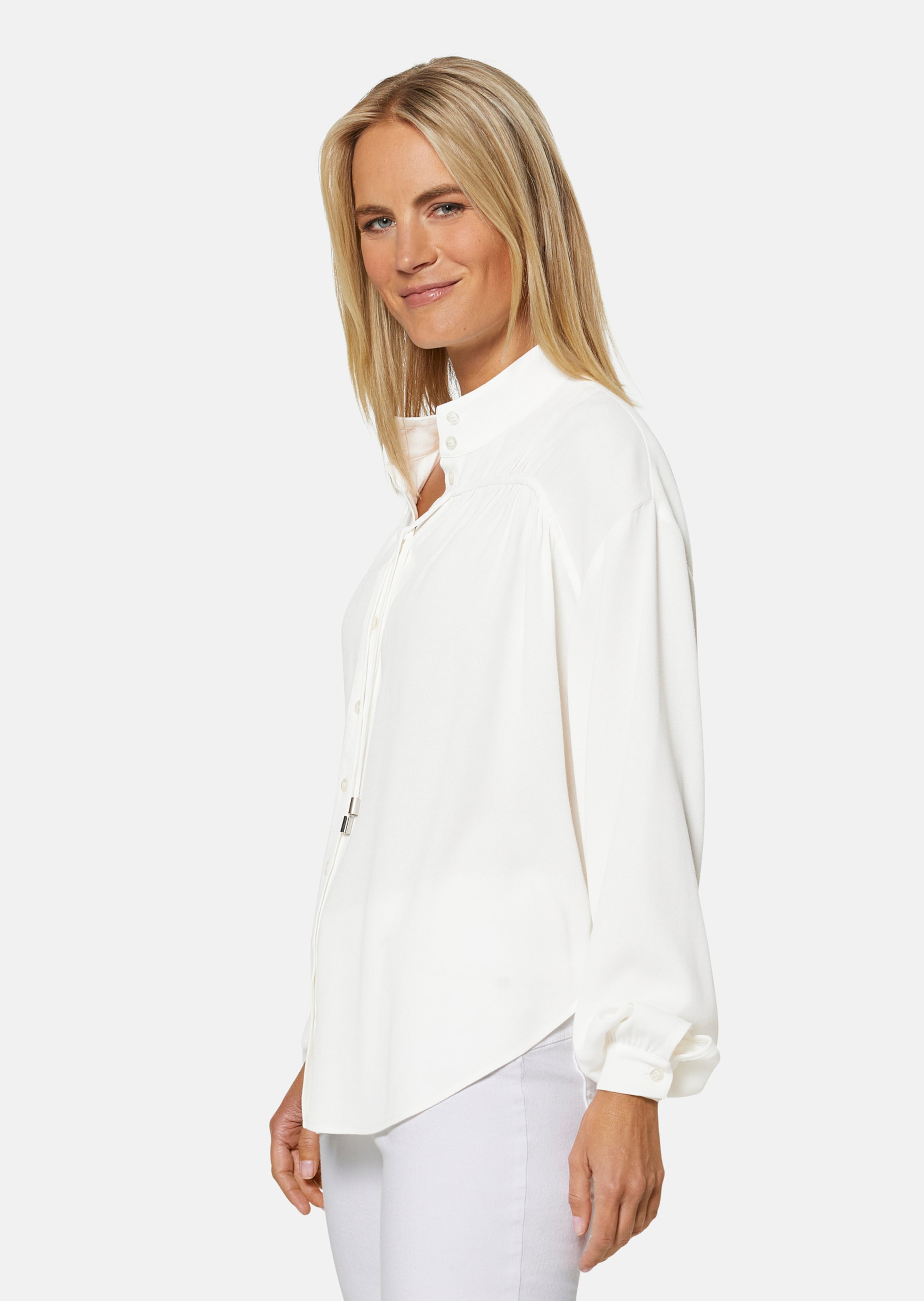 Stand-up collar blouse with a sophisticated extra in natural white ...
