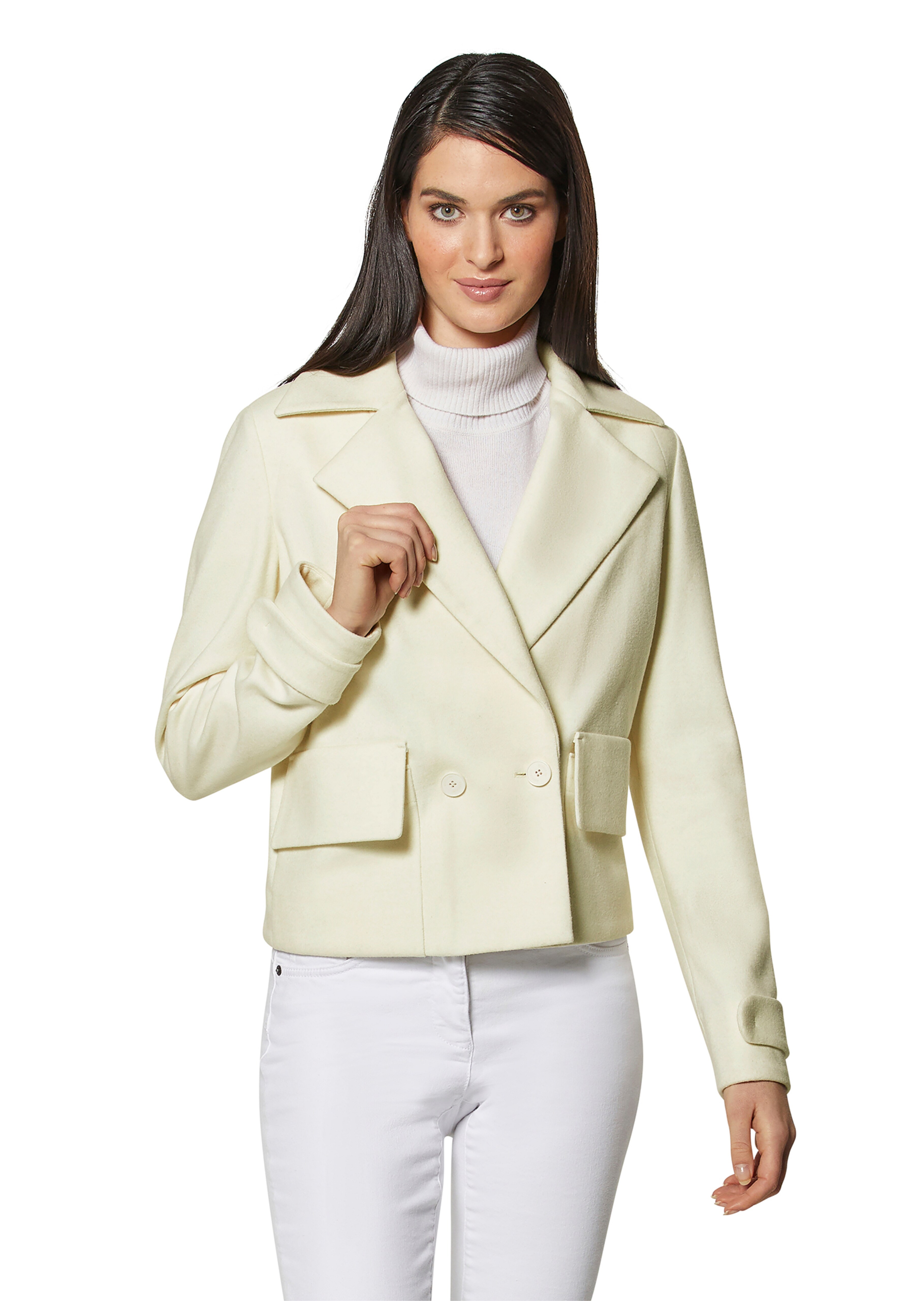 Double-breasted short blazer in boiled wool in natural white ...